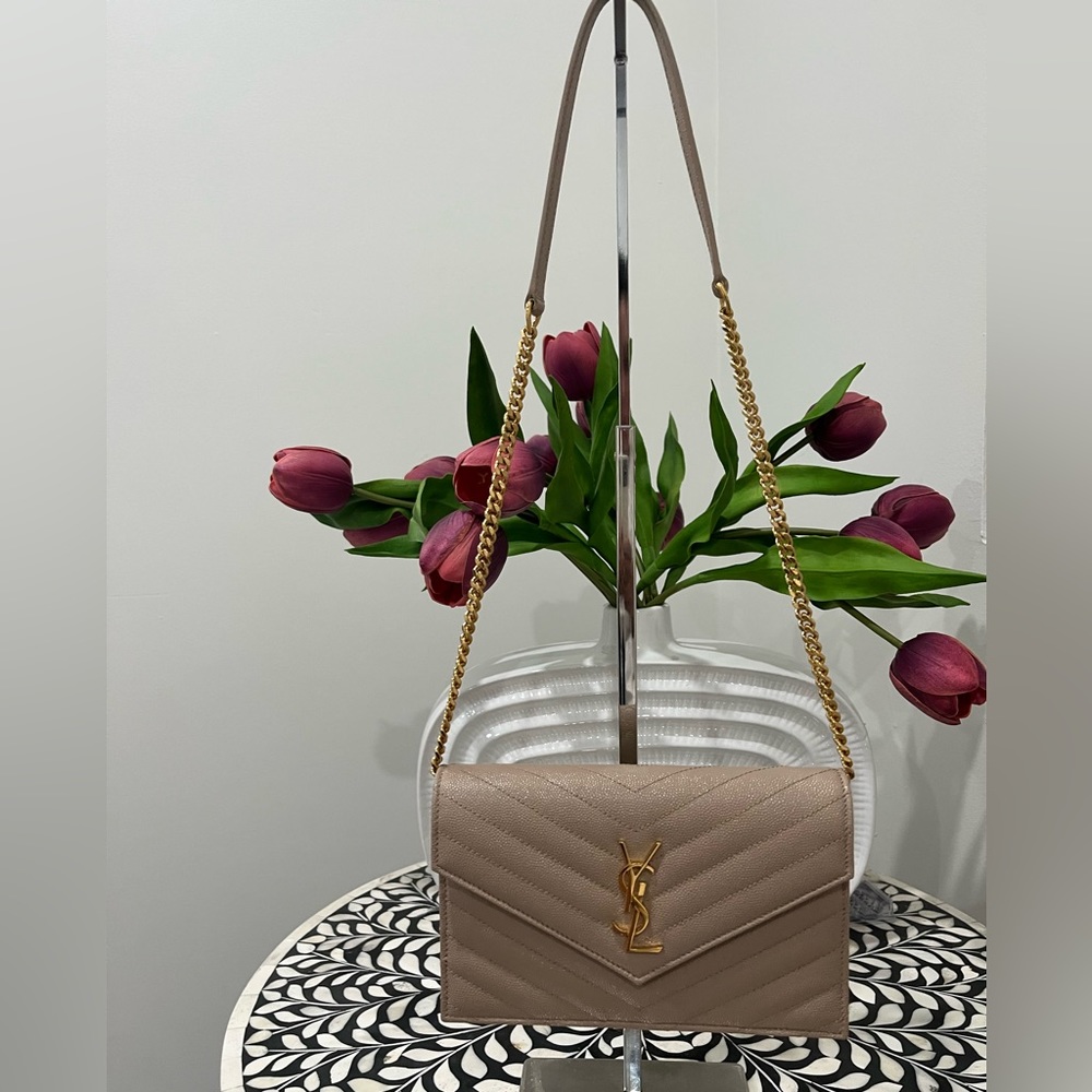 Ysl Cassandre Matelass Envelope Chain Wallet - Gem